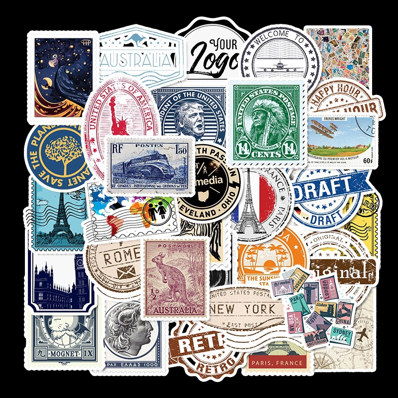 50pcs/pack Adesivos Para Carimbos Vintage Retro Travel Stickers Malas ...