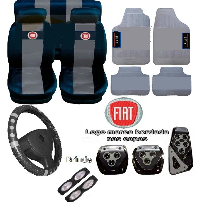 Kit Cinza Capa Banco+volante+pedaleira+tapete Para Fiat Uno | Shopee Brasil
