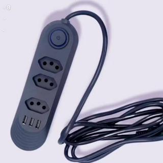 Extensão Elétrica 2m Com 3/4/5/6 Tomadas e 3 Entradas USB 10A Botão Liga e Desliga - Filtro ...