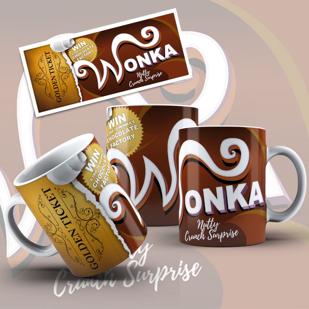 Caneca Divertida Chocolate Wonka Ticket Dourado | Shopee Brasil