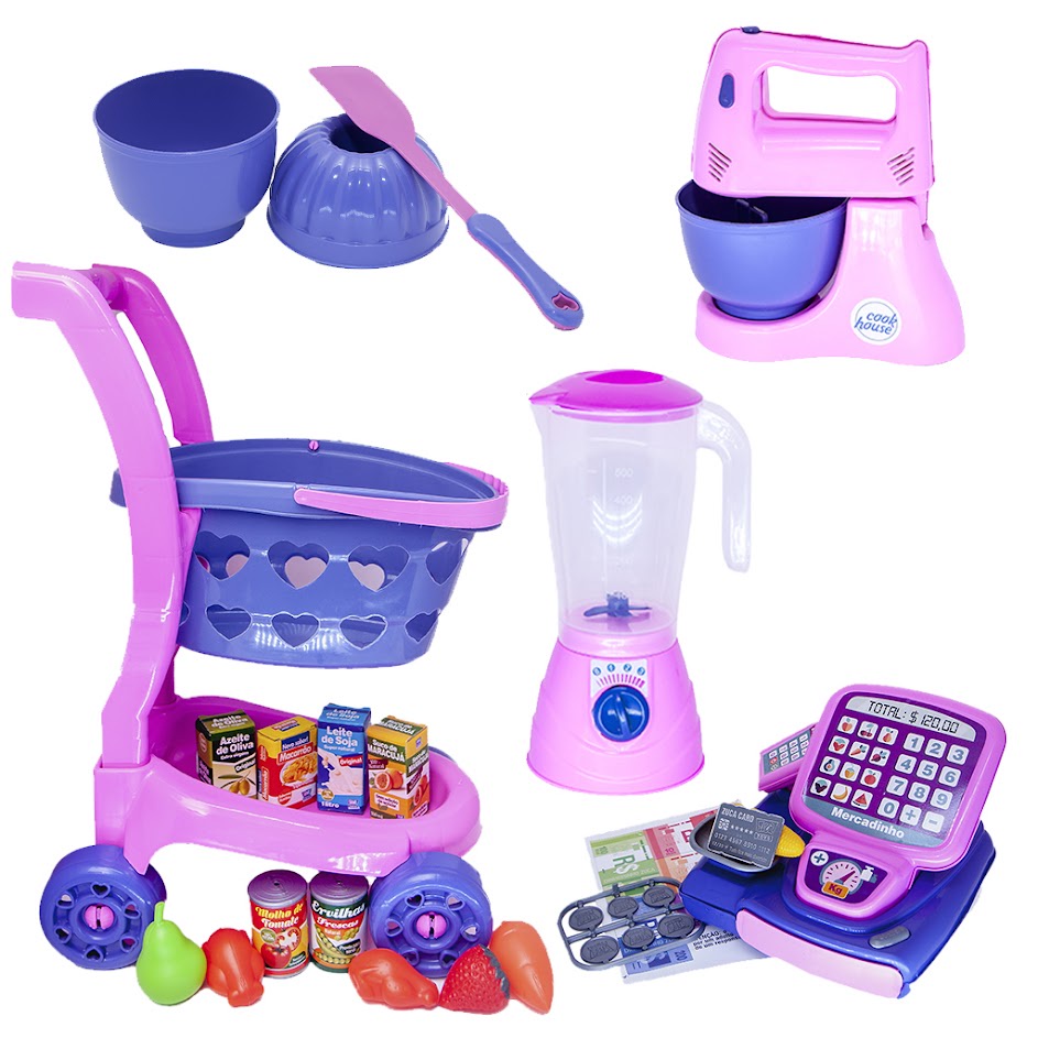 Kit Brinquedo Menina Super Mercado Batedeira Forma 31pç | Shopee Brasil