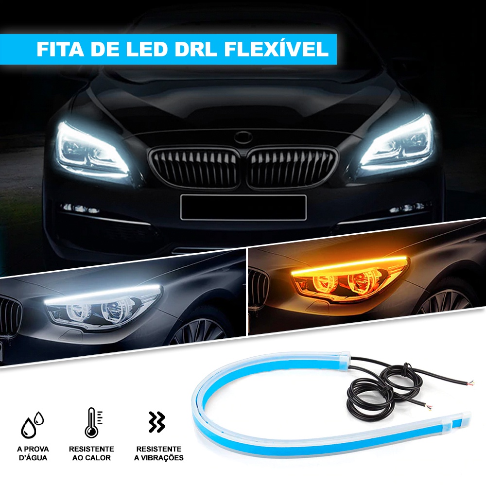Par Fita Automotiva Barra Led DRL Farol Com Função Seta Sequencial ...