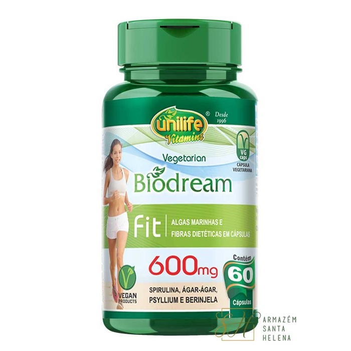 Biodream Fit Fibras e Algas 600mg Vegan 60 Caps - Unilife | Shopee Brasil