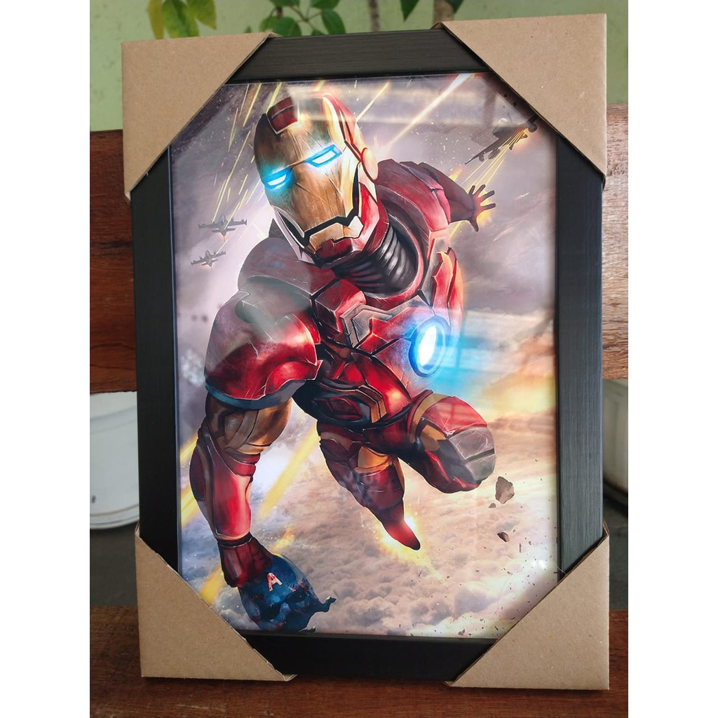 Quadro decorativo com moldura e vidro Marvel Homem de ferro Guerra Civil Vingadores Avengers ...