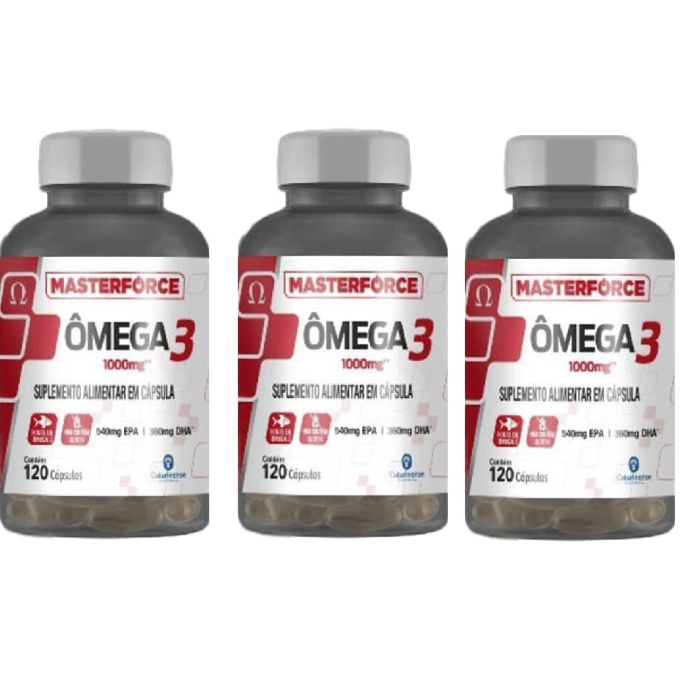 KIT com 3 Omega 3 1000mg MasterForce (EPA 540MG e DHA 360MG) 120 ...