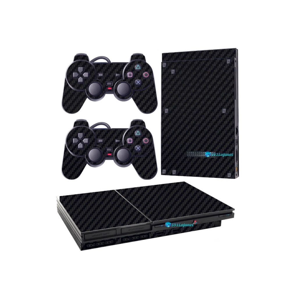 Adesivo Skin Playstation 2 Slim PS2 V1 Pelicula Fibra Preto.jpg ...