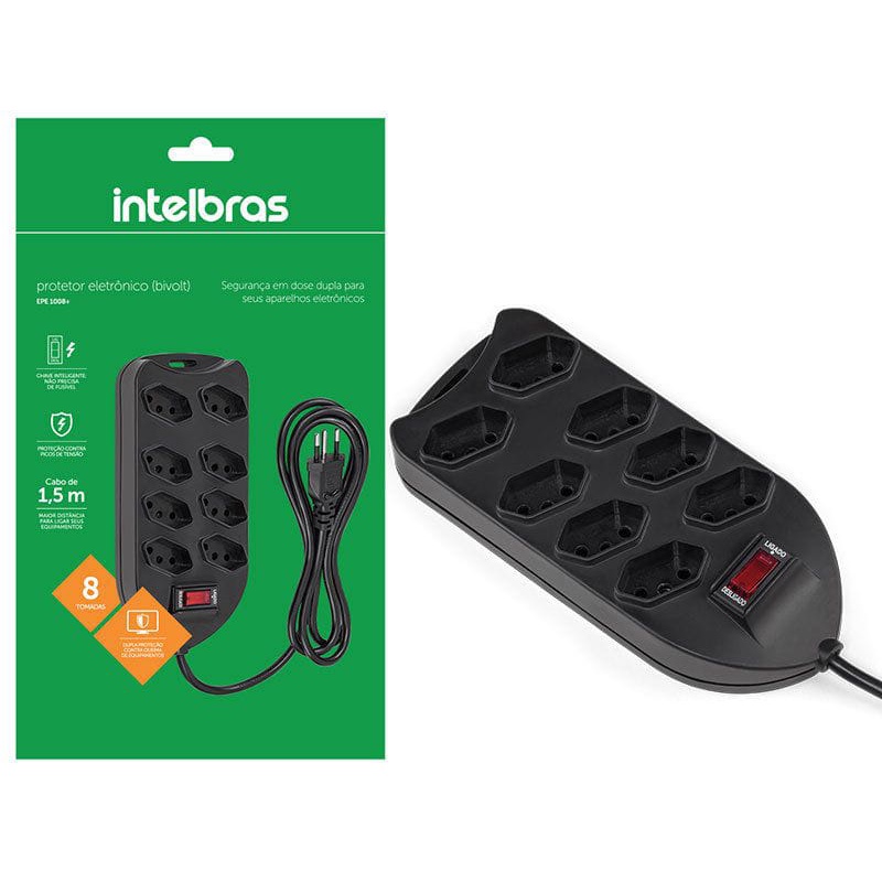 Filtro de Linha INTELBRAS 8 tomadas cabo 1,5mt EPE 1008+ régua de tomadas extensão | Shopee Brasil
