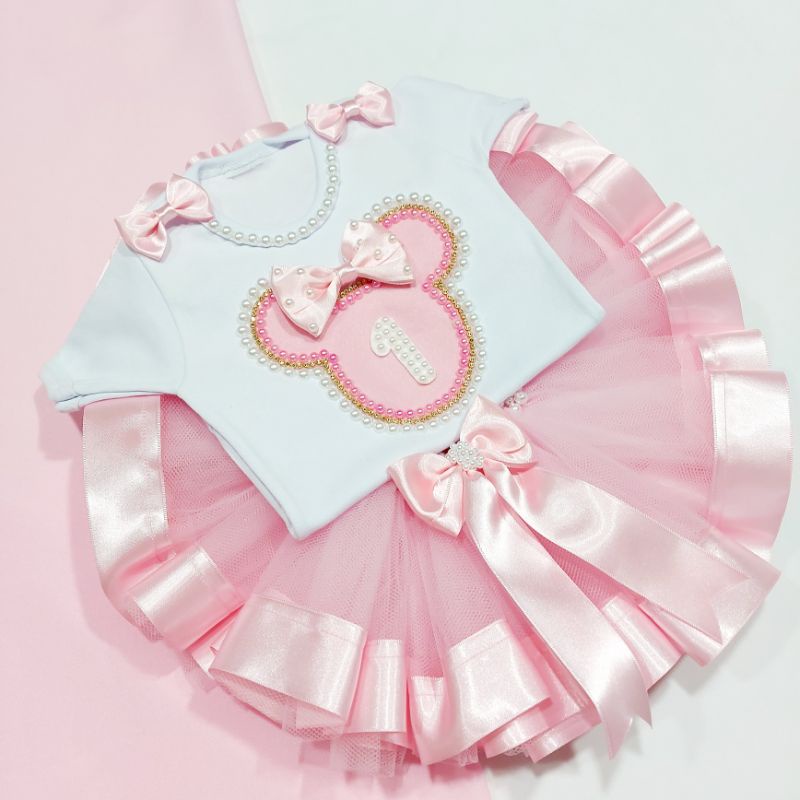 Body Minnie Rosa Vermelha + Saia Tutu Luxo + Laço orelhas da Minnie ...