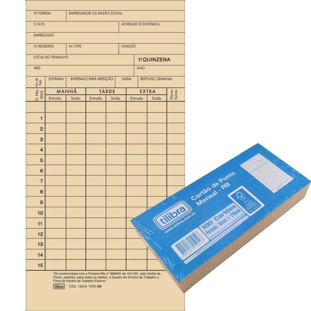 Bloco 100 Folhas Cartao de Ponto Mensal TA e RB Tilibra Rodbel e Targus ...