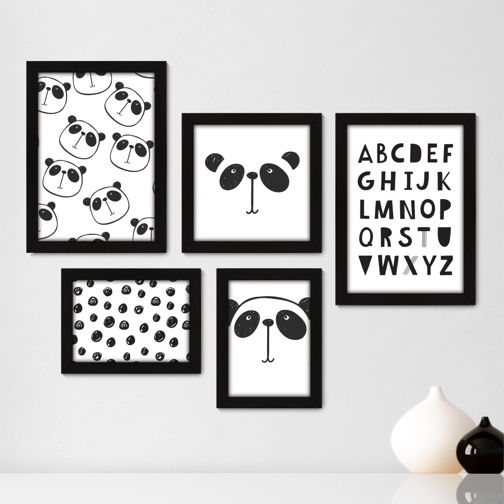 Kit Com 5 Quadros Decorativos - Panda Alfabeto Infantil - Baby ...