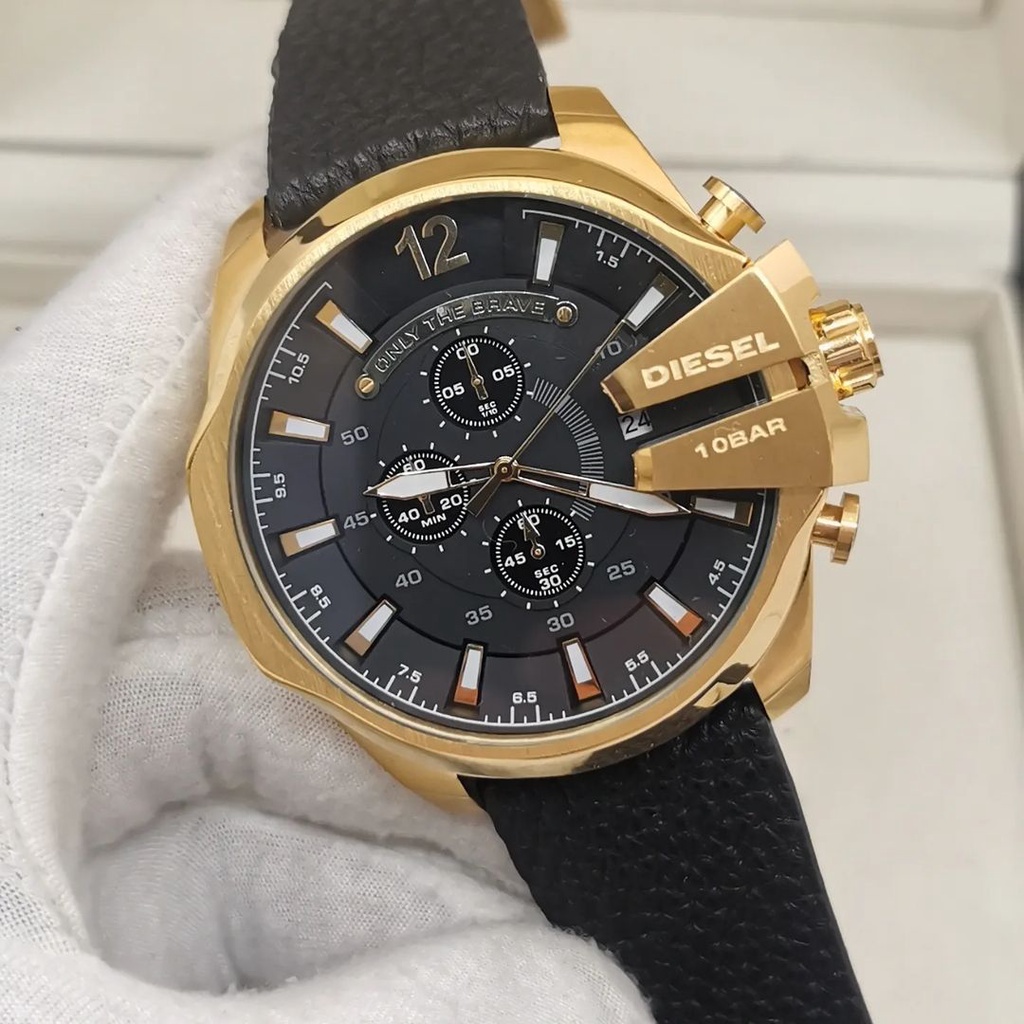 Relógio Diesel DZ-4344 10 BAR Masculino Dourado Pulseira Couro | Shopee ...