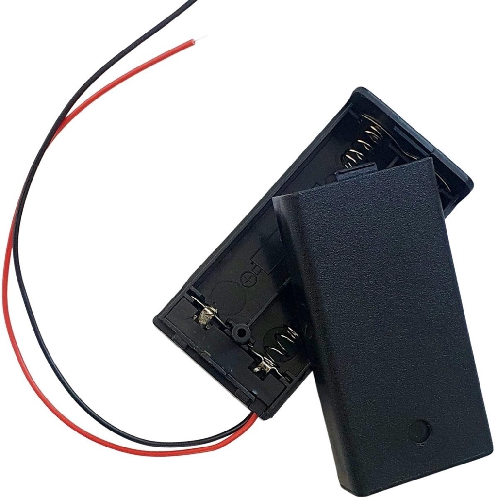 Suporte Case Porta 2 Pilhas Aa Com Chave On Off E Tampa Para Robótica Arduino E Projetos Em