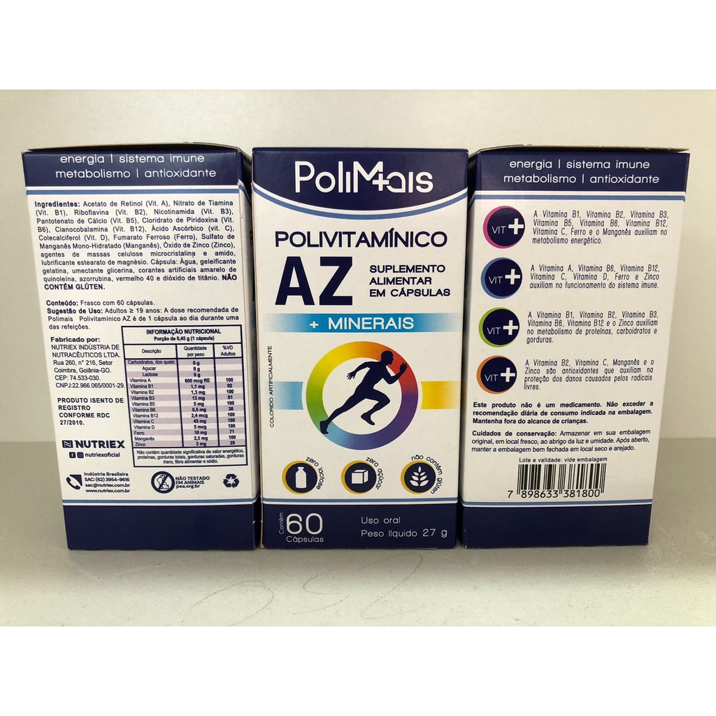 Kit 3 CX Polimais AZ polivitamínico 60 caps | Shopee Brasil