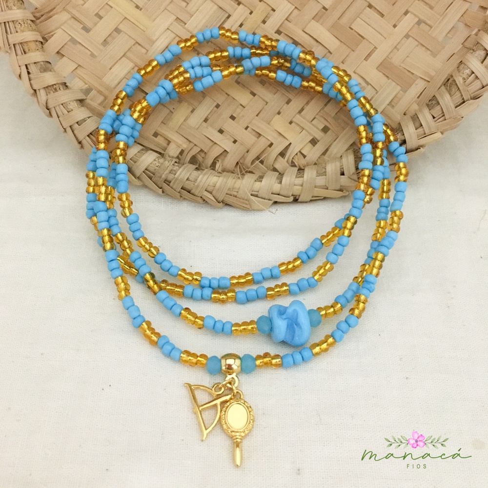 Colar Logunedé Logun Edé Guia de Umbanda Fio de Conta Dourado e Azul ...