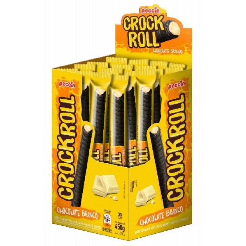 DISPLAY WAFER CROCK ROLL CHOCOLETE BRANCO 450G 30 X 15G PECCIN 7896306614897 | Shopee Brasil