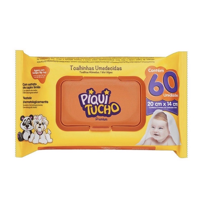 Lenços/Toalhas Umedecidas Piquitucho 60 unidades | Shopee Brasil