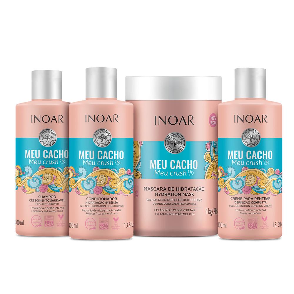 KIT INOAR MEU CACHO MEU CRUSH SHAMPOO-400ml+CONDICIONADOR-400ml+CREME DE PENTEAR-400ml+MASCARA ...