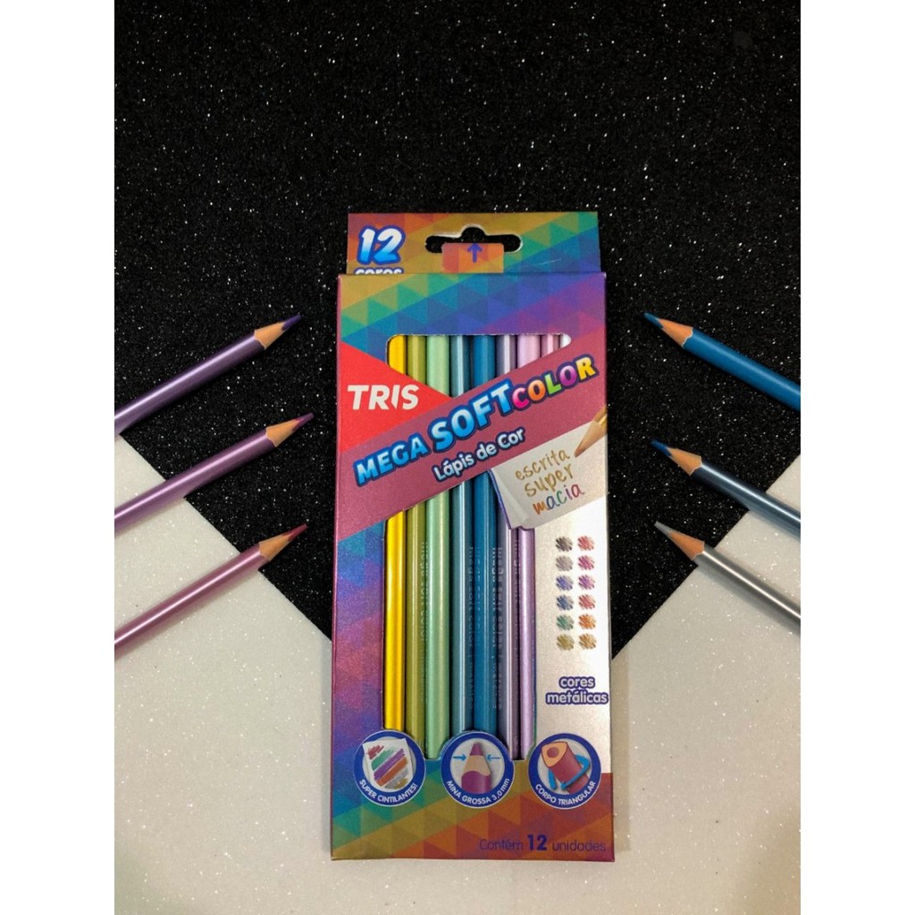 LAPIS DE COR TRIS - MEGA SOFT COLOR - METALICO - C/12 CORES - REF ...