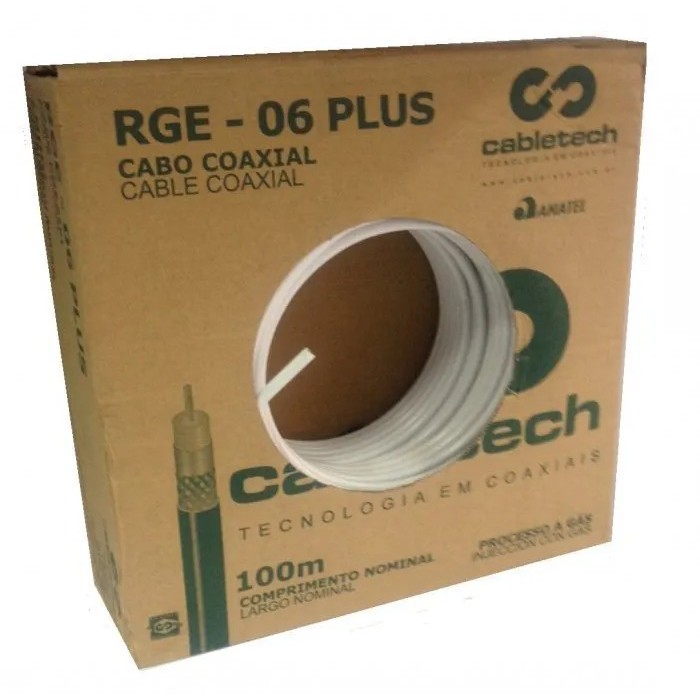 Cabo Coaxial RG6 60% Branco Caixa 100 Metros Cabo Grosso para Antena TV ...