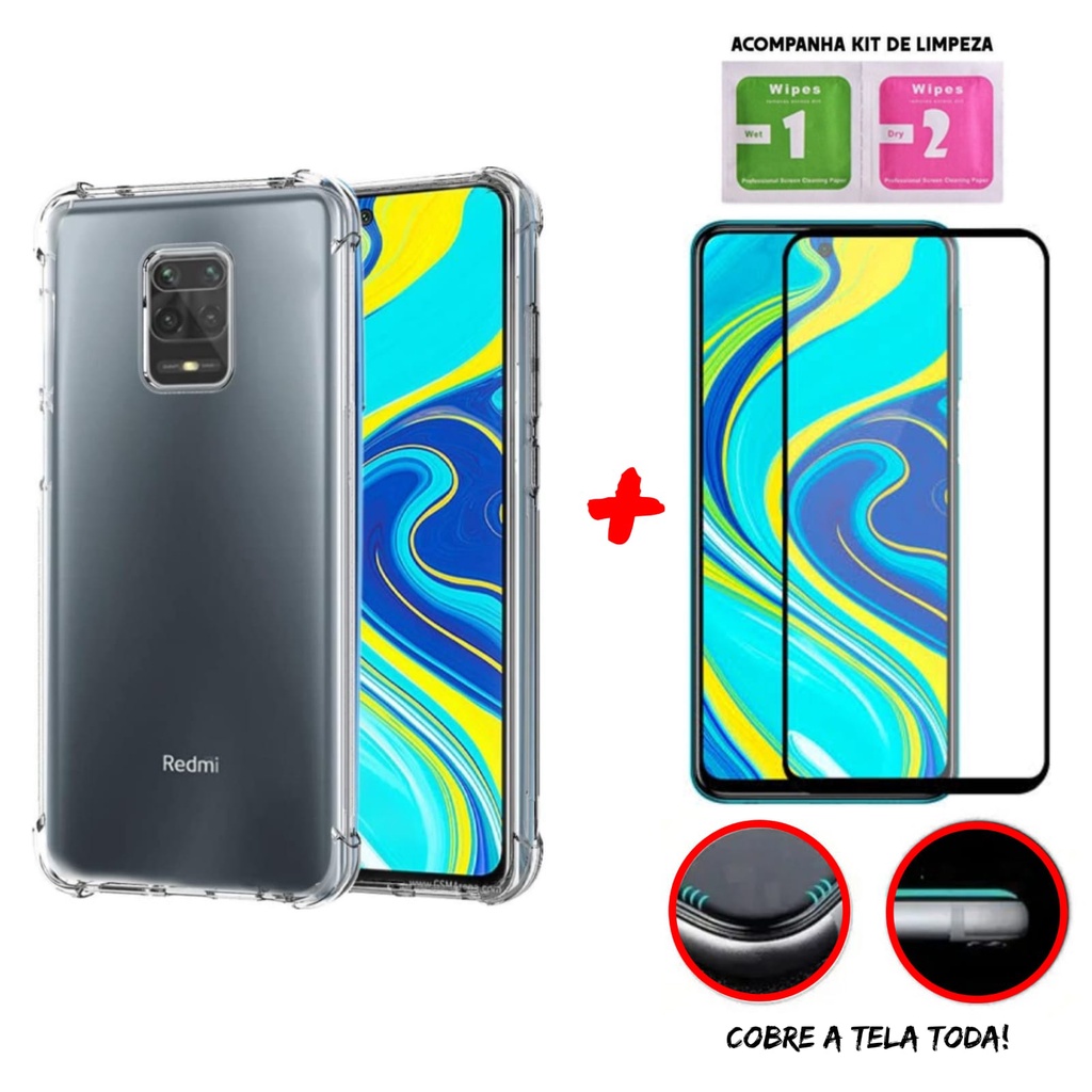 Kit Capinha Transparente Anti-Impacto Para Xiaomi Redmi Note 9S + Película 3D de Vidro | Shopee ...