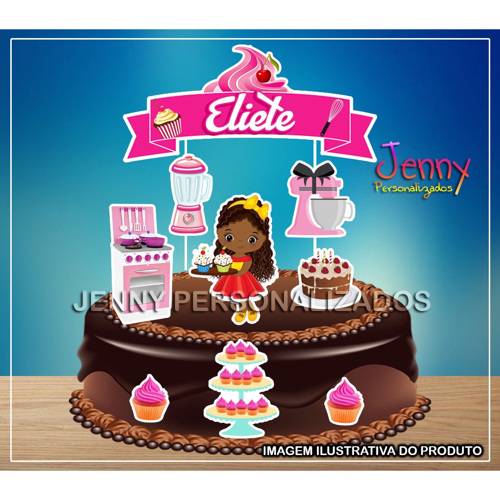 Topo Topper de bolo Confeiteira Personalizado | Shopee Brasil