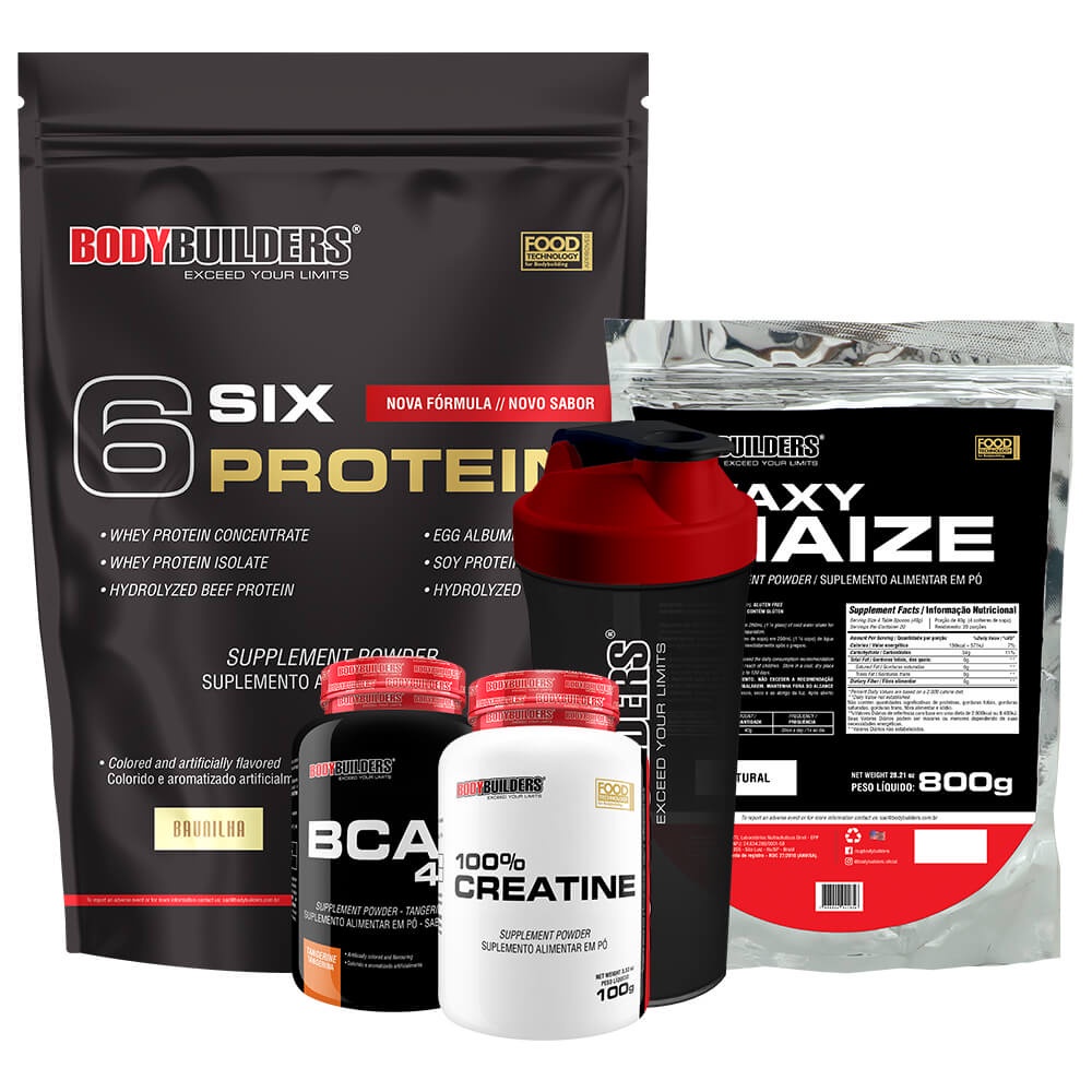 Kit Six 6 Protein 2kg, BCAA 100g, Creatine 100g, Waxy Maize 800g, Coqueteleira - Bodybuilders ...