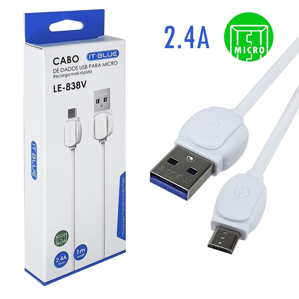 Cabo It-Blue 2.4A USB ANDROID MICRO USB V8 LE-838V 1M | Shopee Brasil