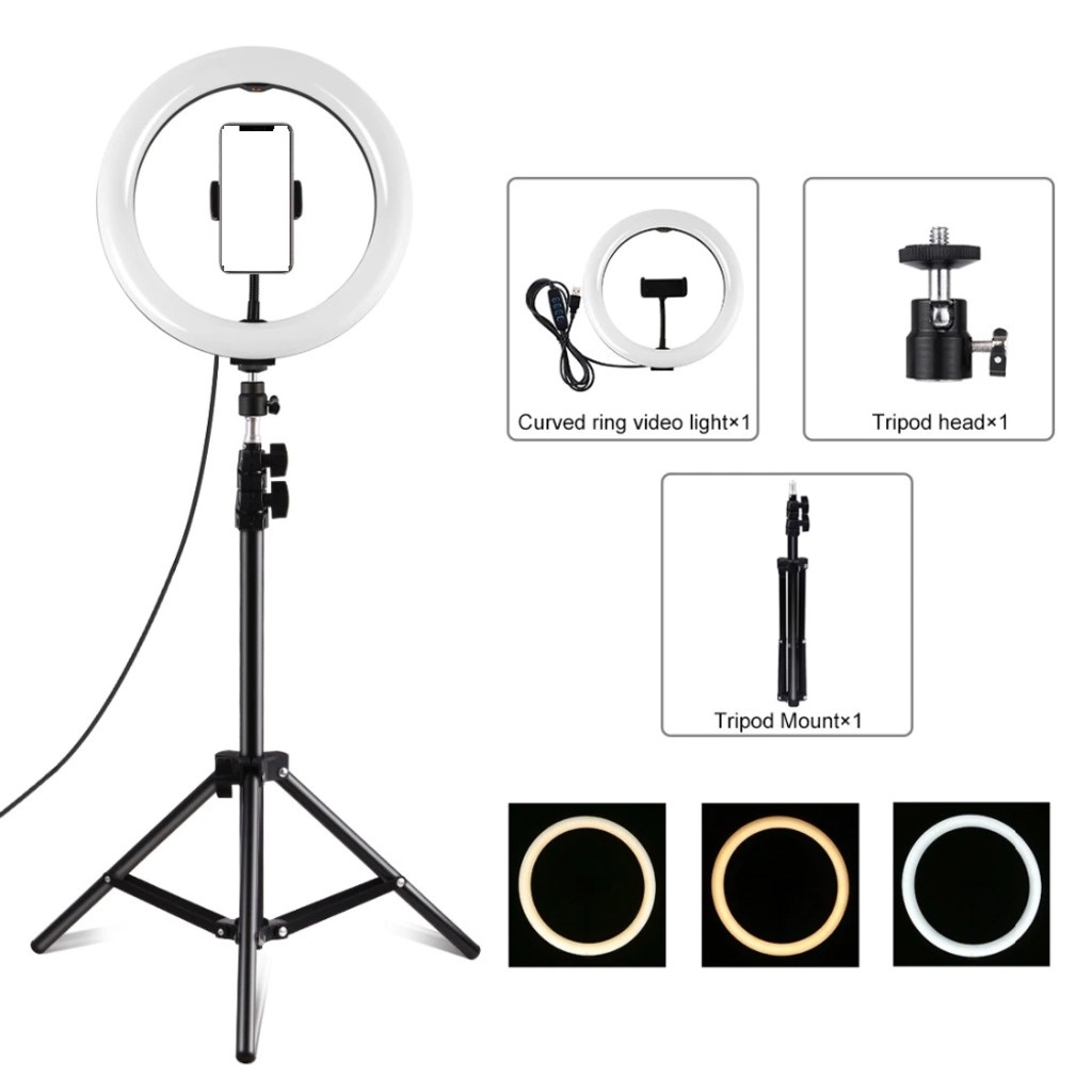 Ring Light Led Iluminador 26cm 10 Polegadas Completo 2,1m Tripé 210cm | Shopee Brasil