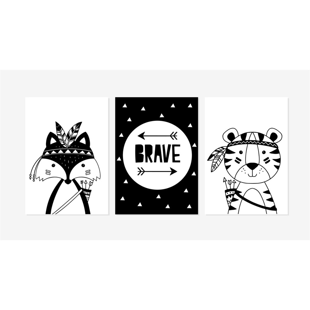 Kit de 3 Quadros Decorativos Infantil Escandinavo de Animais - Studio ...