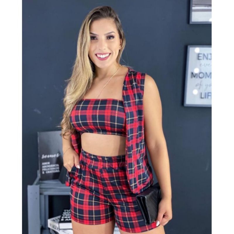 Conjunto Feminino Xadrez | Shopee Brasil
