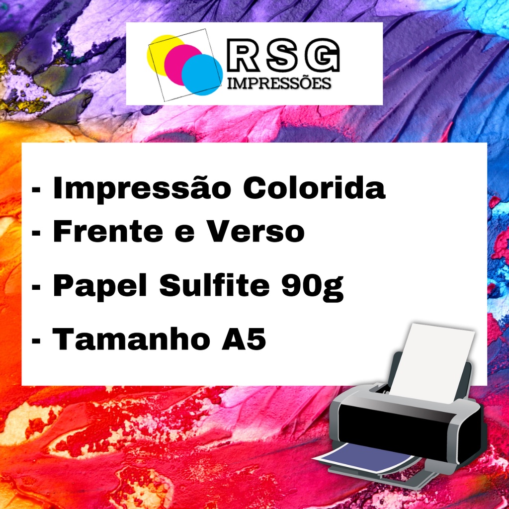 Impressão Colorida, Tamanho A5, Papel Sulfite 90g, Frente e Verso ...
