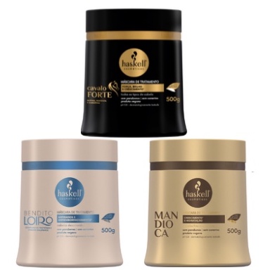 Kit Cronograma Capilar Haskell Máscara Cavalo Forte + Bendito Loiro + Mandioca 500g | Shopee Brasil