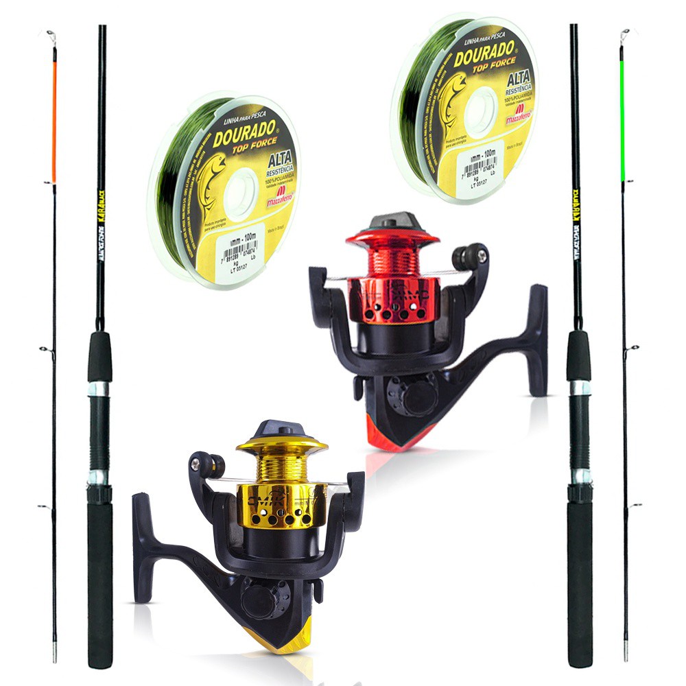 Kit Pesca Vara e Molinete 2 Vara Kara 2 Molinete Com Linha (REF52) | Shopee Brasil