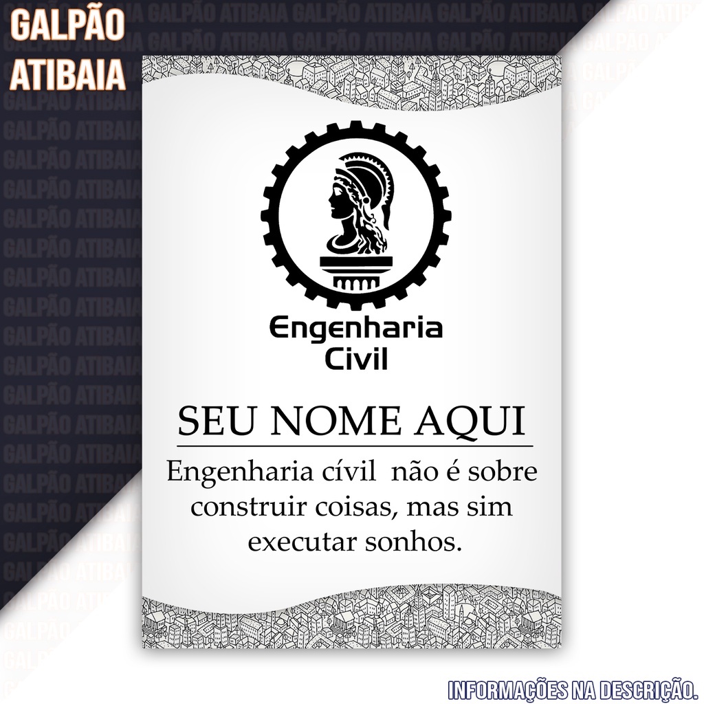 Quadro Engenharia Civil Personalizada com Nome MDF 20x29cm (COM ...