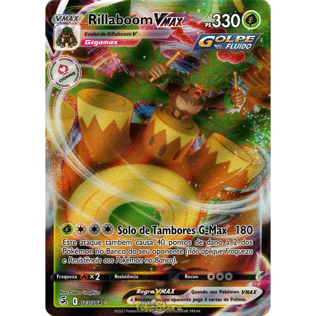 Carta Pokemon Rillaboom VMAX Português 023/264 Card Original Copag ...