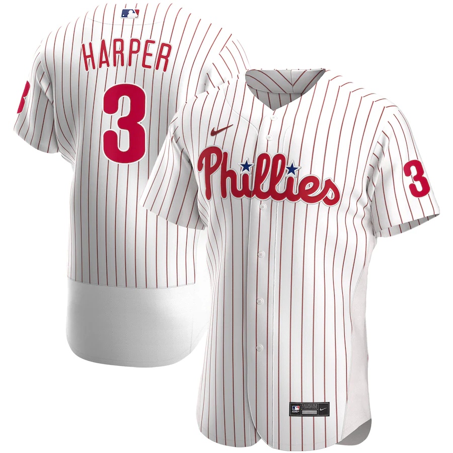 Homens Camisa 2023MLB Philadelphia Phillies Bryce Harper White Home Autêntico Jogador De ...