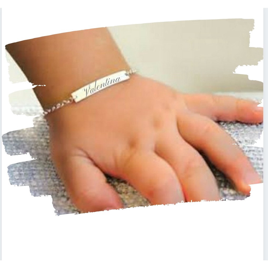 Pulseira de bebê personalizada infantil Prata 950 plaquinha | Shopee Brasil