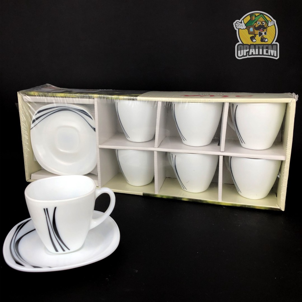 Conjunto de Xícaras com Pires Estampadas Quadrada 190ml Opaline C/ 6 Und | Shopee Brasil