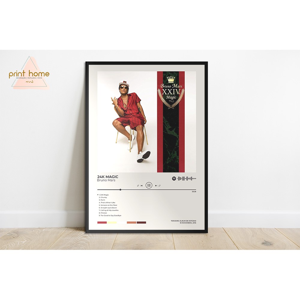 Quadro Placa MDF Spotify Álbum Bruno Mars 24 Magic Doo-Wops & Hooligans Unorthodox Jukebox ...