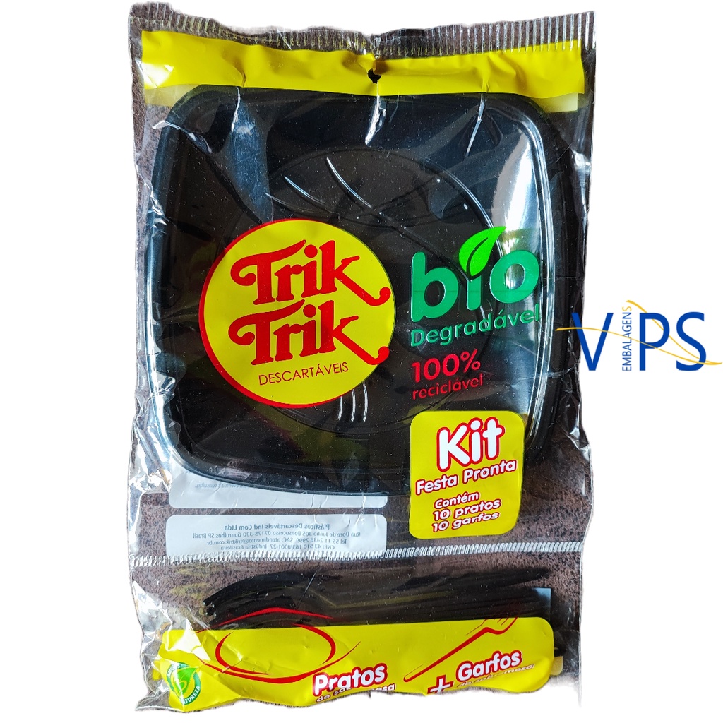 Kit Prato e Garfo Sobremesa Preto Quadrado Bio c/10 Trik Trik | Shopee ...