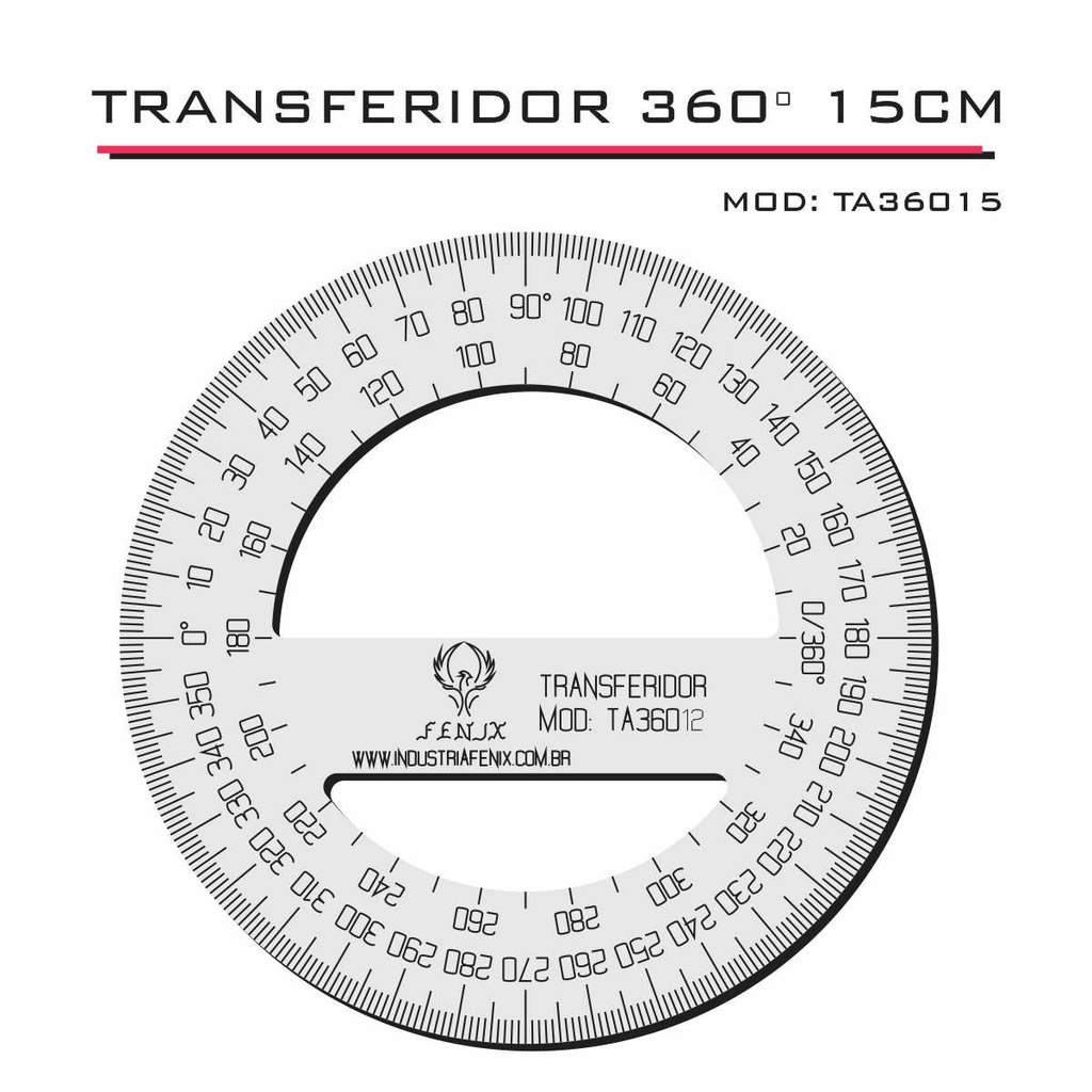 Transferidor 360 15 cm Acrílico Transparente com bordas retas sem ...