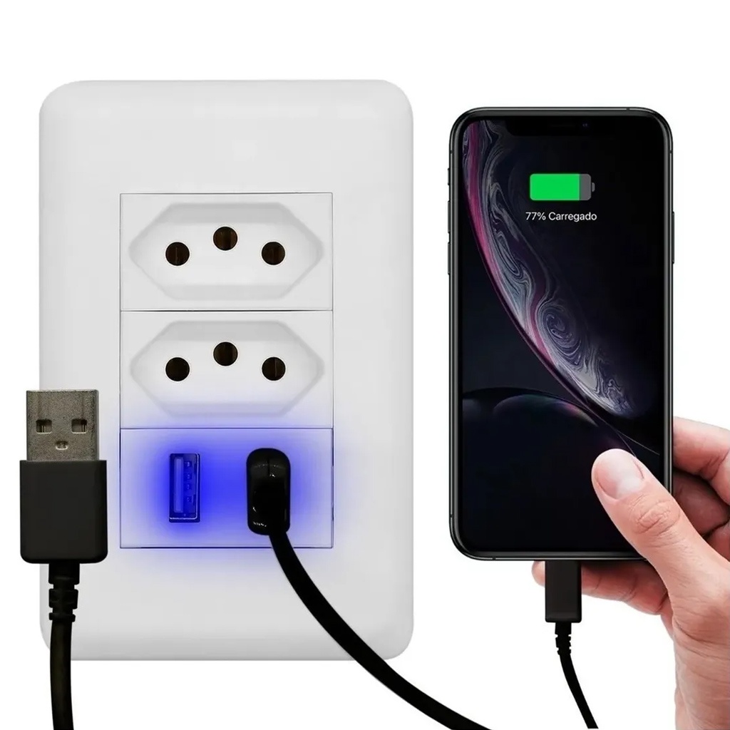 Tomada Parede Com Duas Portas 2 Usb 5v Carregador Celulares | Shopee Brasil