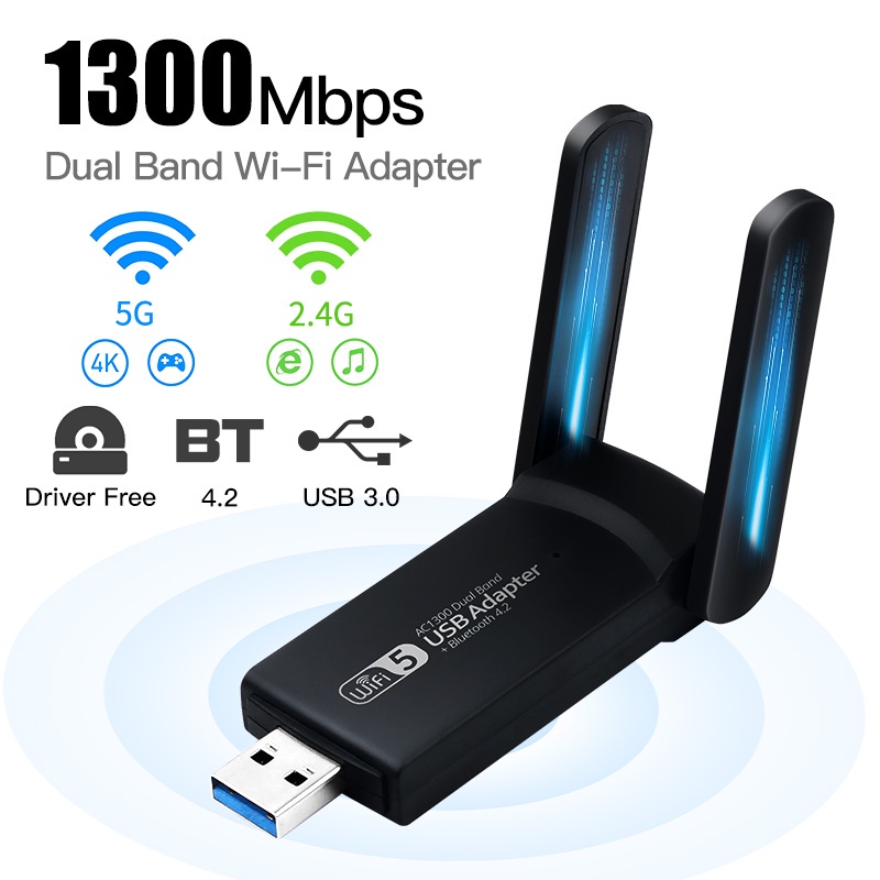 1300Mbps Adaptador WiFi USB3.0 Dual Band 2.4G 5Ghz Antena Dongle Sem Fio USB Receptor De Placa ...
