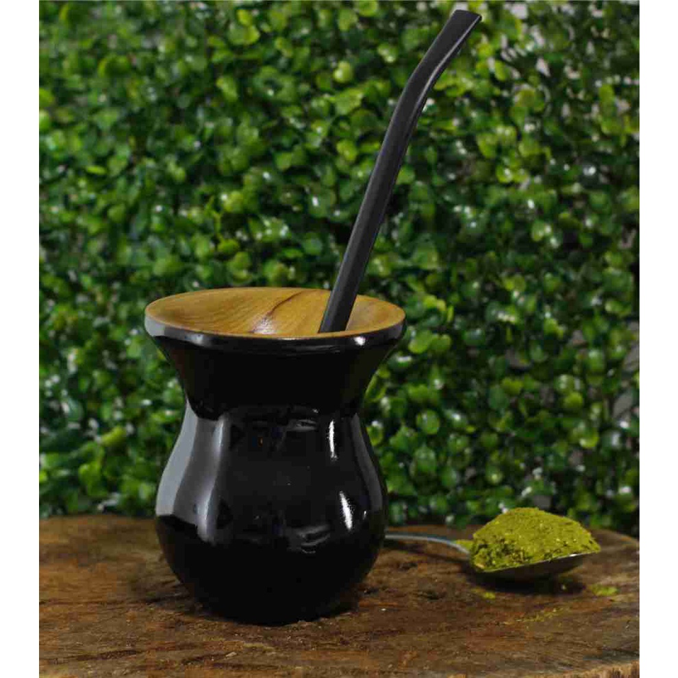 Cuia de Madeira Preta e bomba Preta Inox | Shopee Brasil