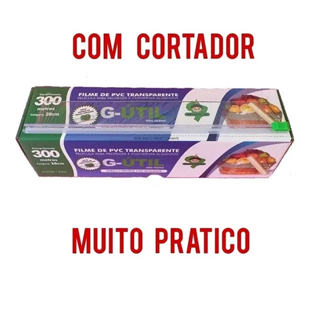 Papel Filme Pvc Plastico Grosso 28x300 28 X 300 Cortador Refil ...