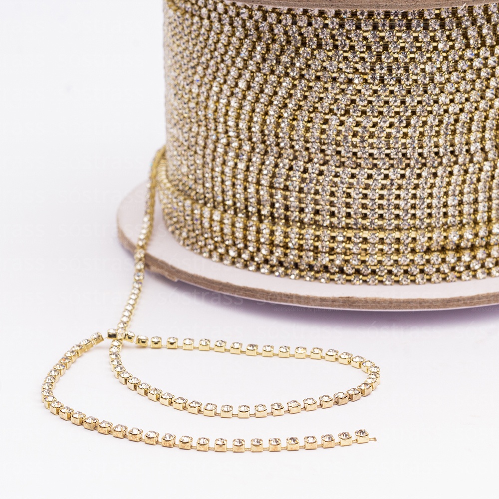 Corrente Strass SS6.5 Cristal Dourado - Rolo 100 Metros | Shopee Brasil