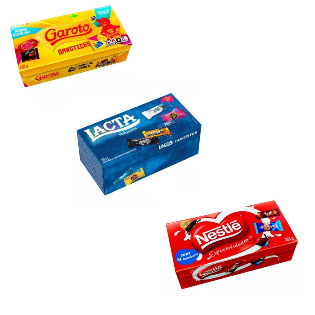 Kit 03 Caixas De Bombom Lacta + Garoto + Especialidades Nestle | Shopee Brasil
