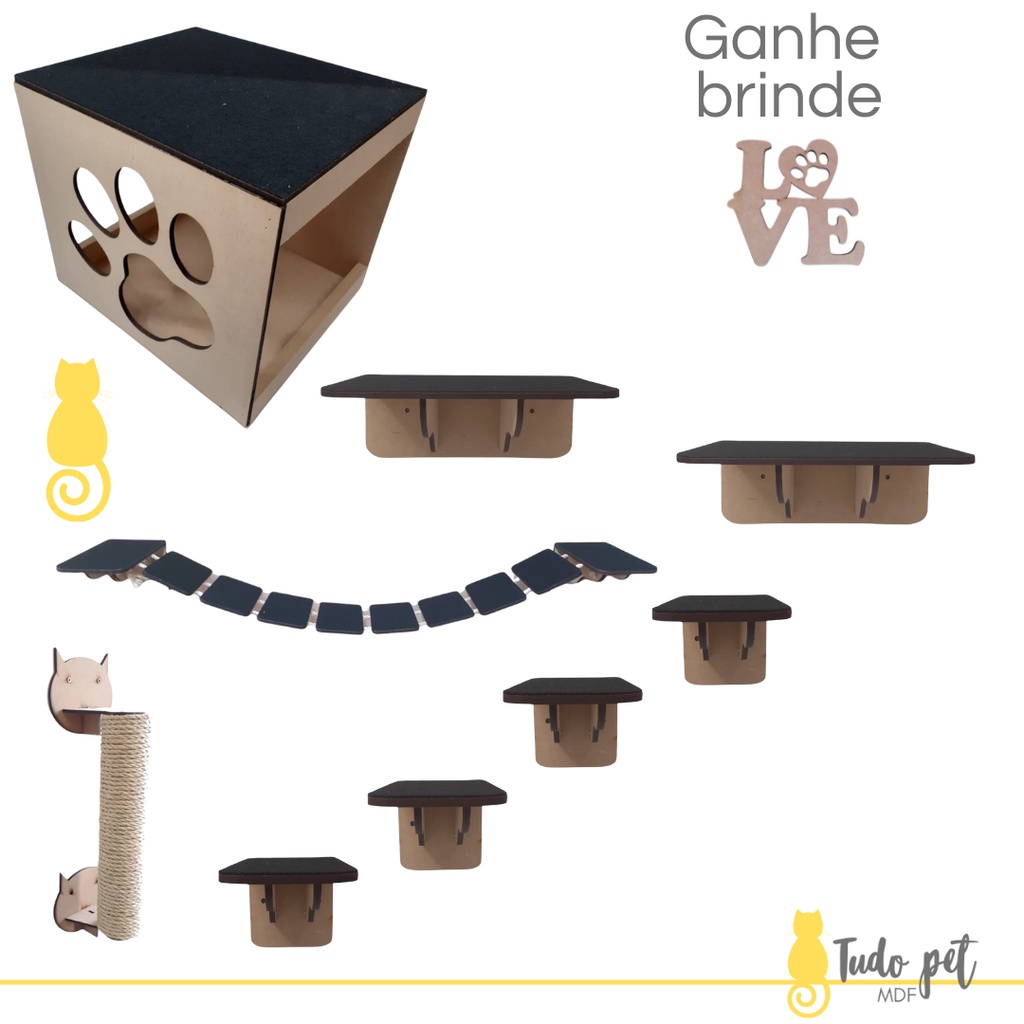 Kit Playground De Gato Diversão Animal Pet Felino Gato Bichano 9 Peças ...