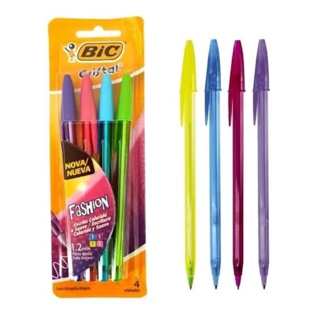 Canetas Colorida Bic Cristal Fashion Kit Caneta com 4 Cores | Shopee Brasil