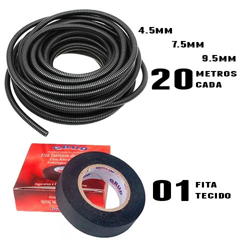 Conduite corrugado Automotivo 9,5mm 7,5mm 4,5mm mais fita tecido pano ...